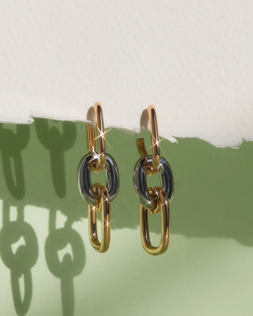 LUV AJ Two-Tone Chain Link Huggies - 2 Colors – Luck Lafayette